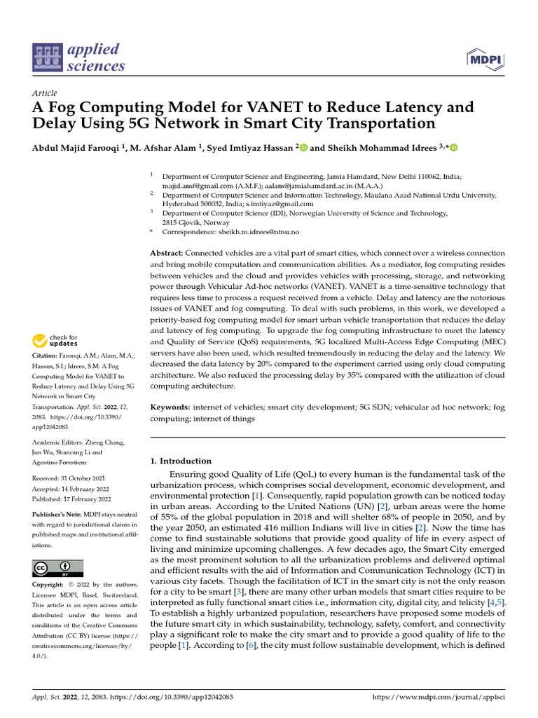 A Fog Computing Model For VANET To Reduce Latency and | PDF | Internet Of Things | Computer Network