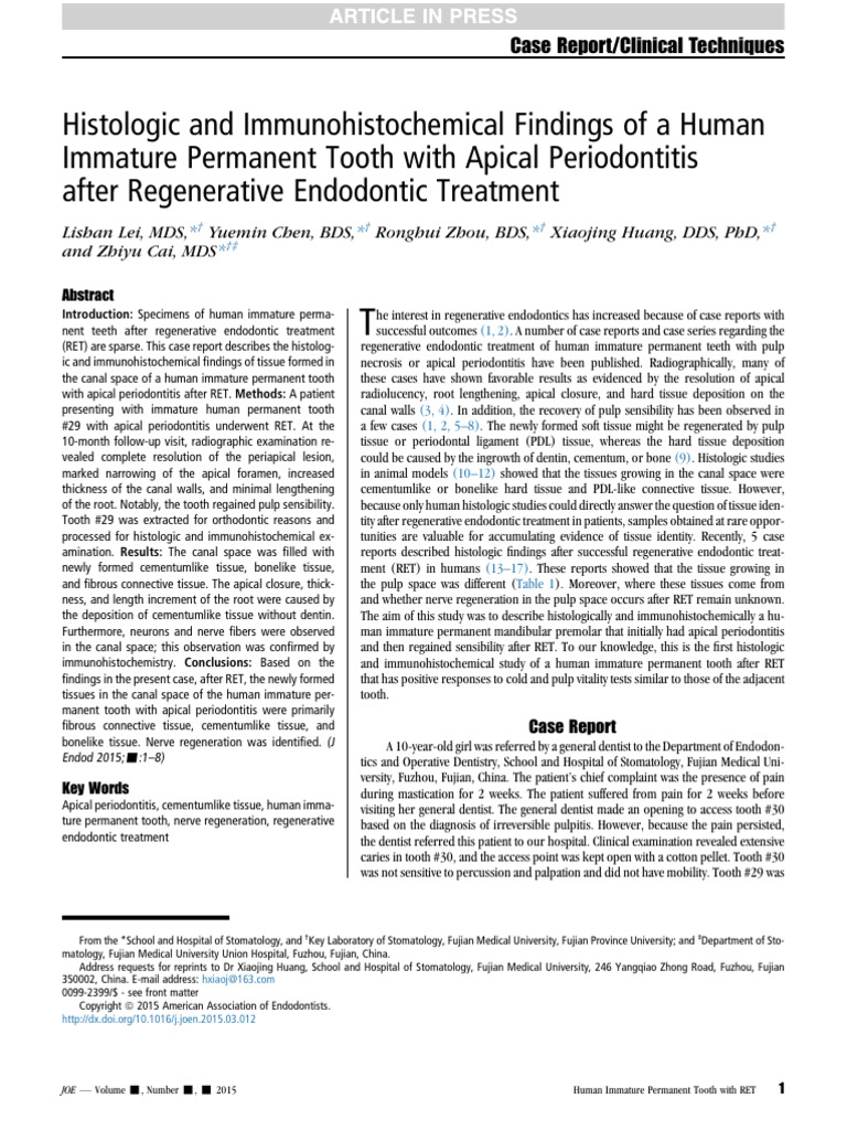 2015 Histologic and Immunohistochemical Findings of A Human | PDF | Dentin | Stem Cell