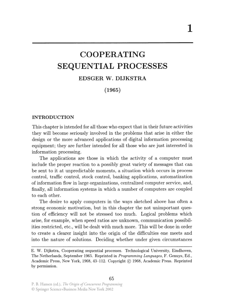 Cooperating Sequential Processes (Dijkstra) - Paper | PDF | Sequence | Computing