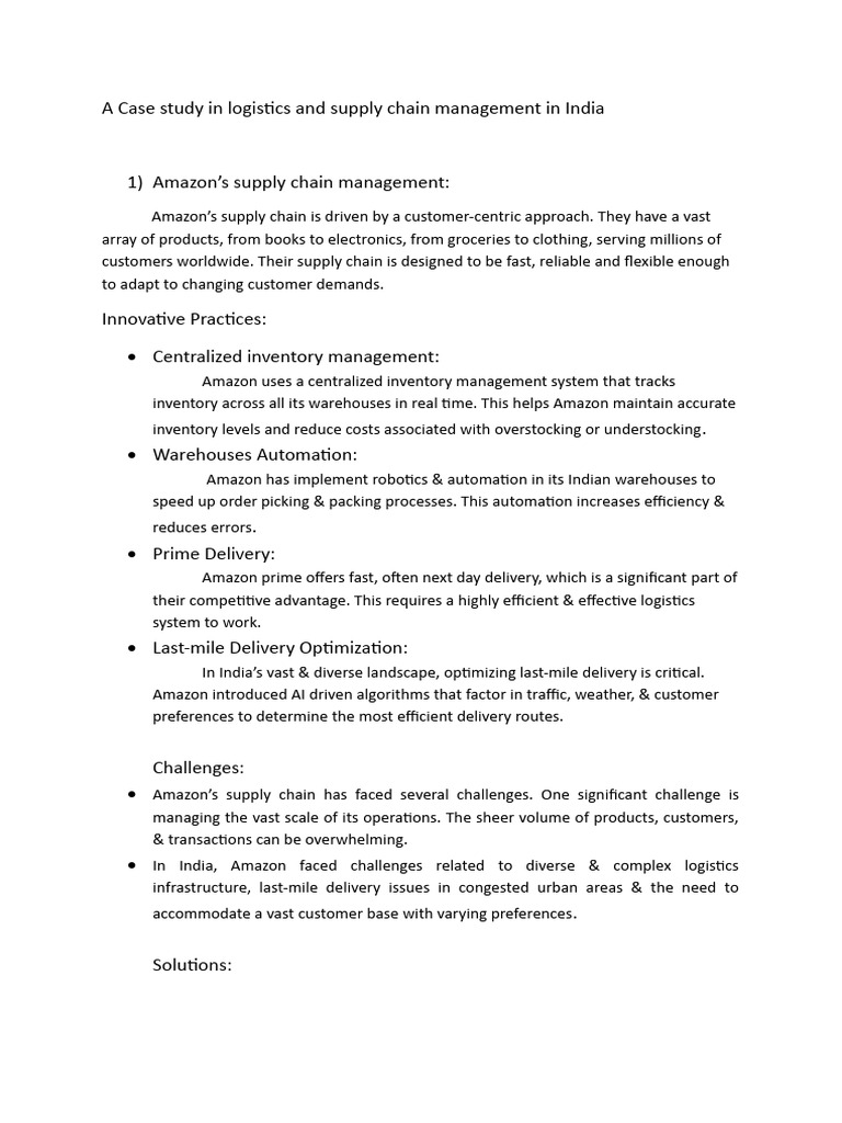 Amazon & Ashok Leyland: India Supply Chain Case Studies | PDF ...
