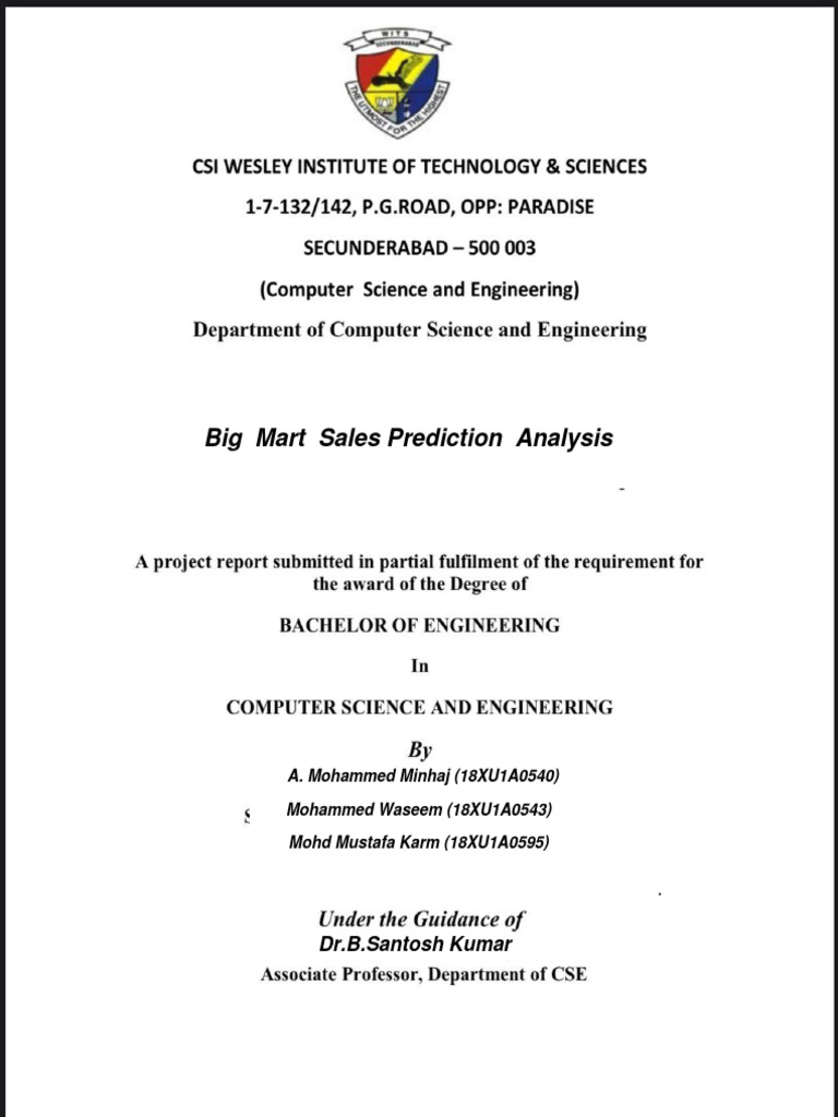 Big Mart Sales Prediction Analysis: Dr.B.Santosh Kumar | PDF | Machine Learning | Applied ...
