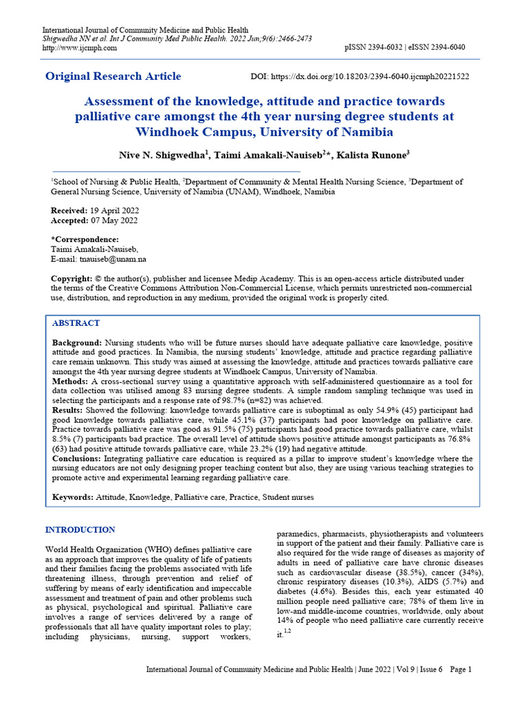 Assessment of The Knowledge Attitude and Practice | PDF | Terminal Illness | Palliative Care