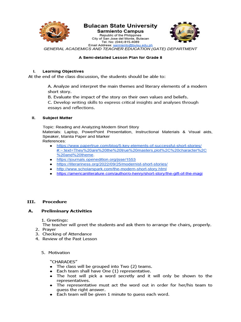 Semi Detailed Lesson Plan Format 1.2 | PDF | Lesson Plan | Plot (Narrative)