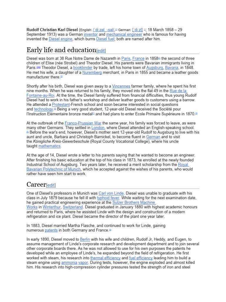 Rudolf Diesel | PDF | Internal Combustion Engine | Energy Conversion