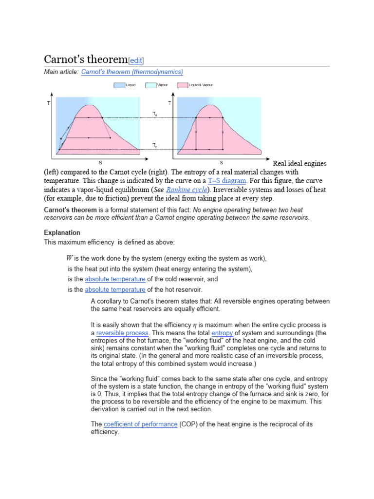 Carnot Engine Theorem | PDF | Entropy | Heat