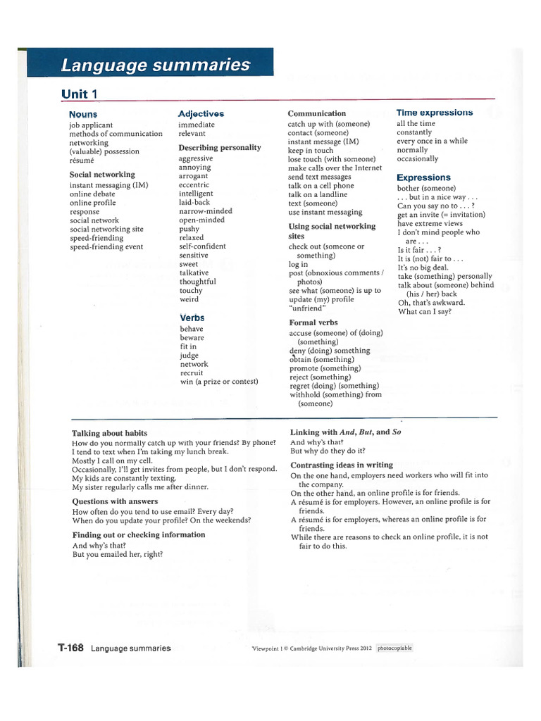 Viewpoint 1 Voc 1-12 1 | PDF