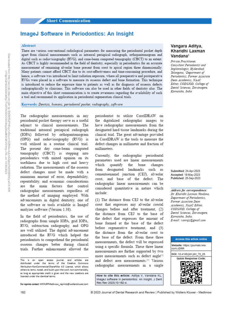 ImageJ for Periodontal Regeneration | PDF | Periodontology | Radiography