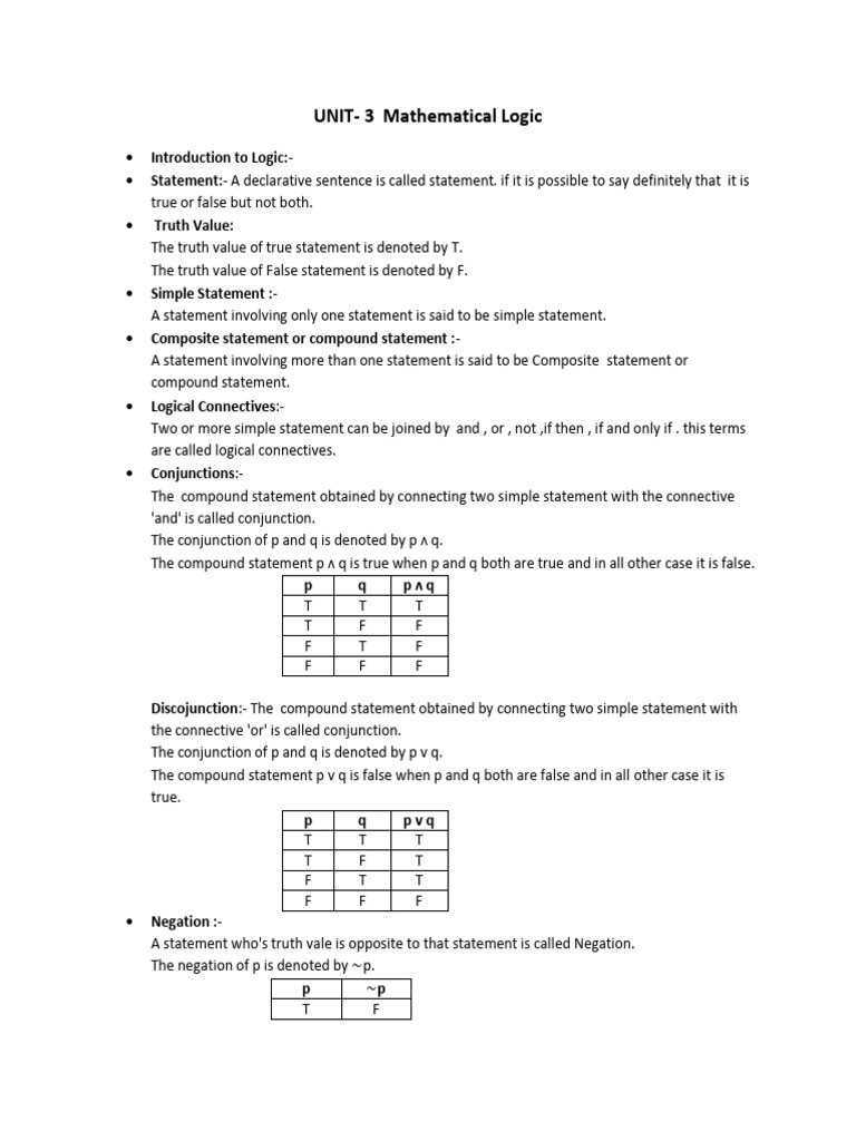 UNIT-3 MATHEMATICAL LOGIC (BCA) - Maths | PDF | Metalogic | Logical ...
