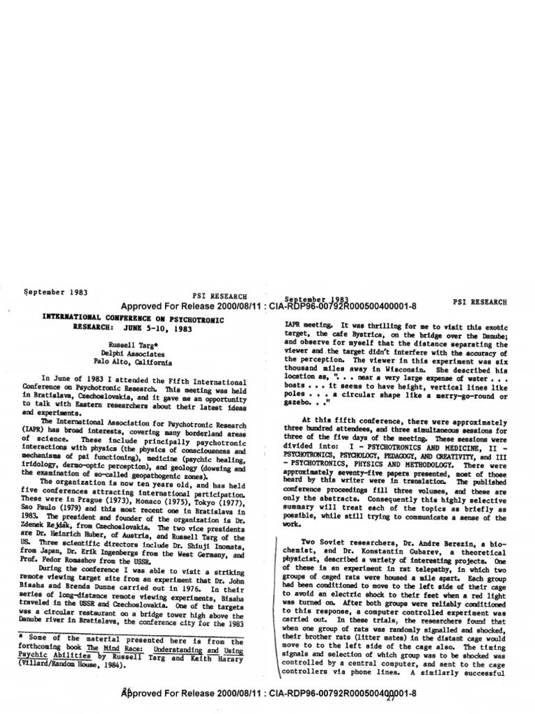 4th International Conference On Psychotronic Research 1983 | PDF