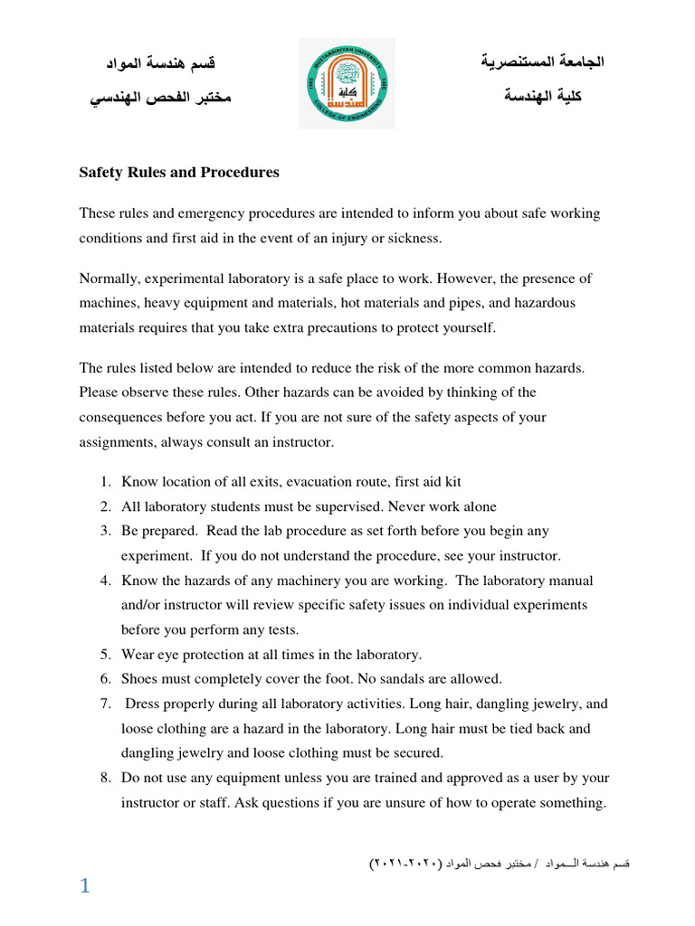 Safety Rules | PDF | Laboratories | Hazards
