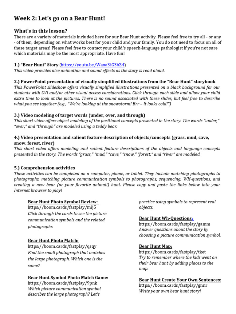 Bear Hunt Activities for Kids' Learning | PDF | Human Communication ...