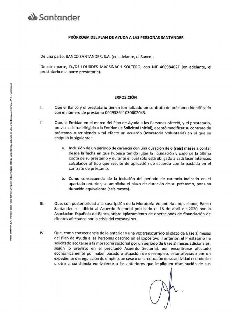 Prórroga Del Plan de Ayuda A Las Personas Santander | PDF