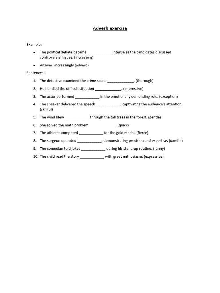 Adverb Exercise | PDF