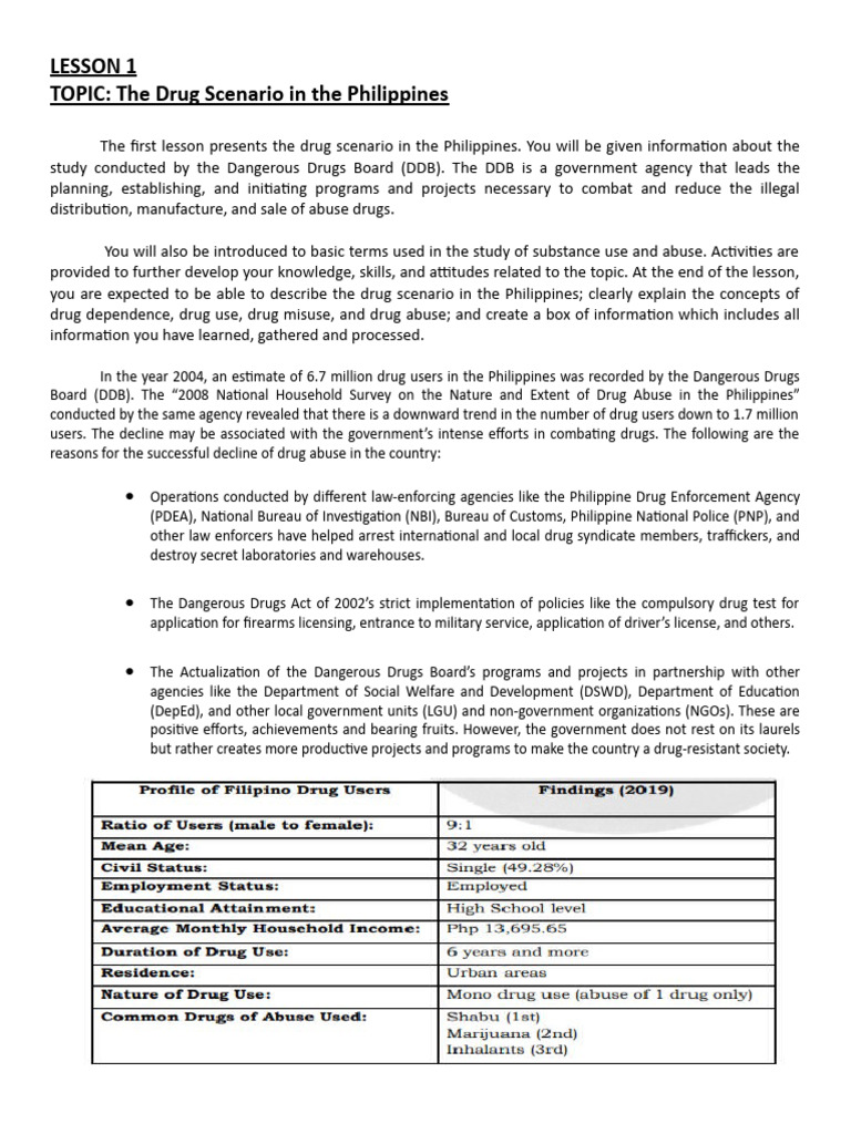 Lesson 1 Notes | PDF | Substance Abuse | Social Aspects Of Psychoactive ...
