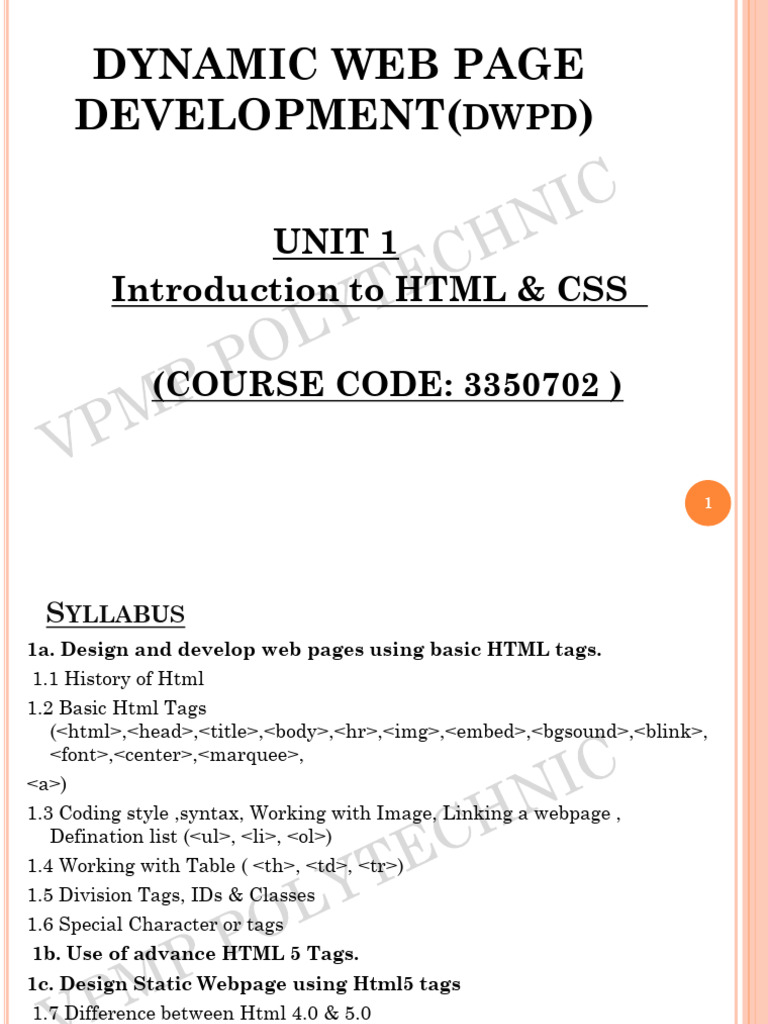 Unit 1 Introduction To Html And Css Pdf Html Html Element 7788