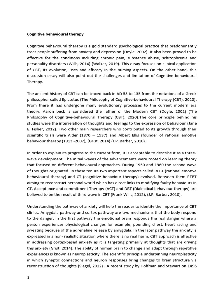 Cognitive Behavioural Therapy Assignment | PDF | Cognitive Behavioral ...