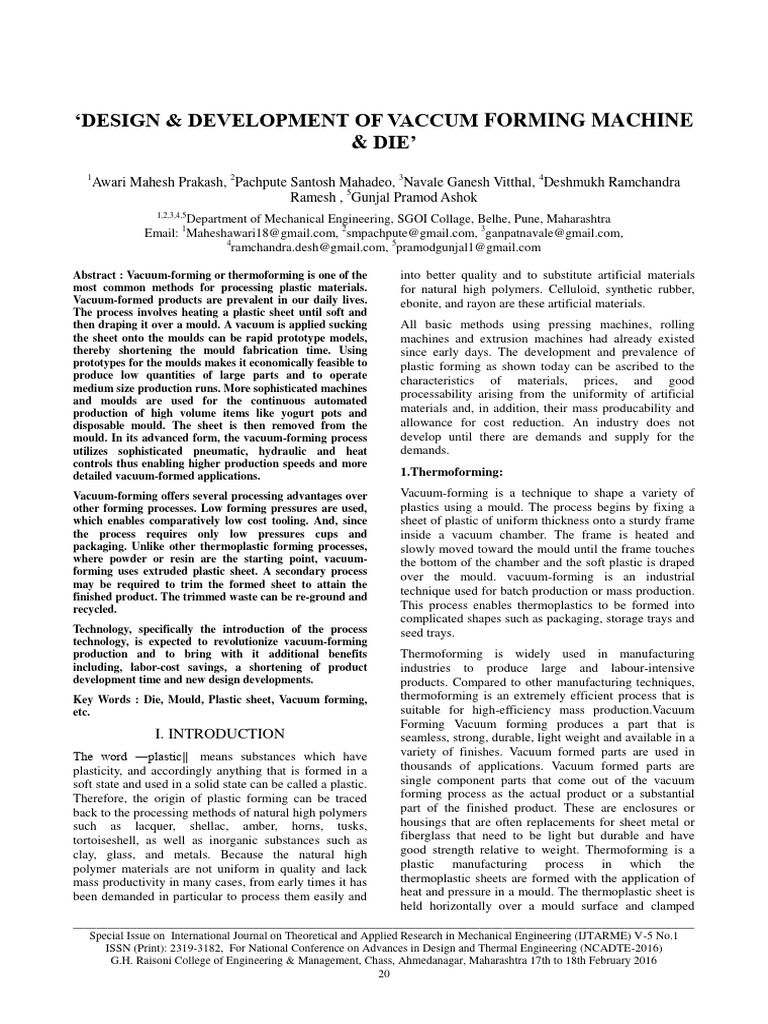 Design & Development of Vaccum Forming Machine & DIE' | PDF | Sheet Metal | Vacuum
