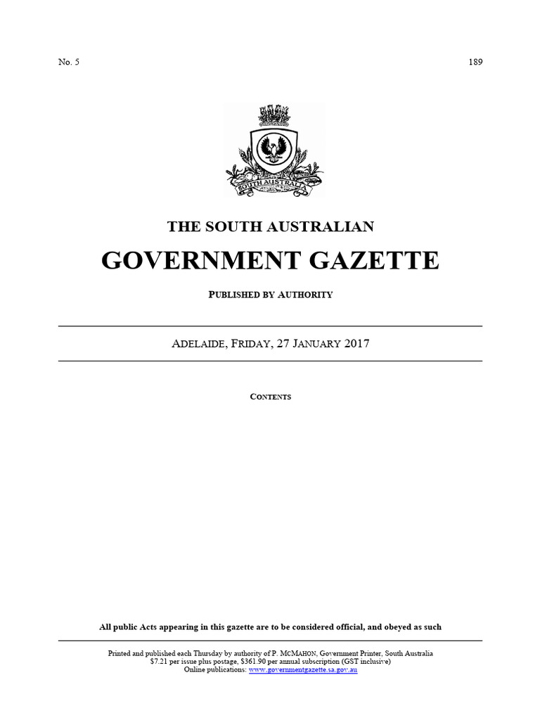 Government Gazette: The South Australian | PDF | Environmental ...