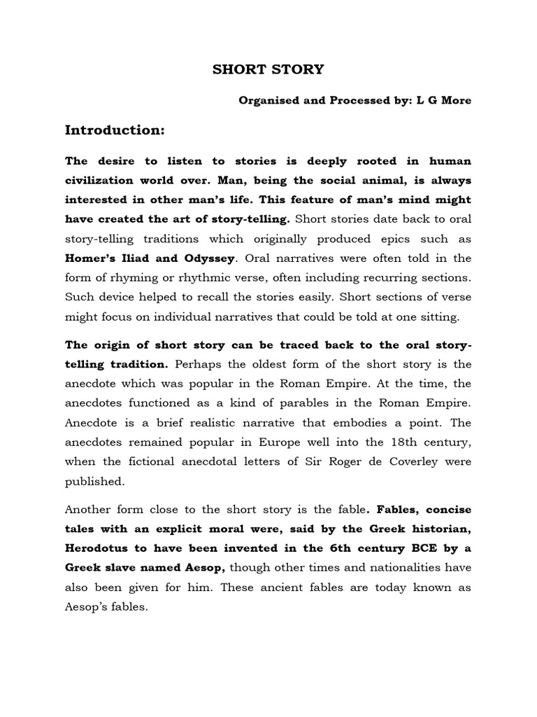 Short Story Note | PDF | Short Stories | Fable