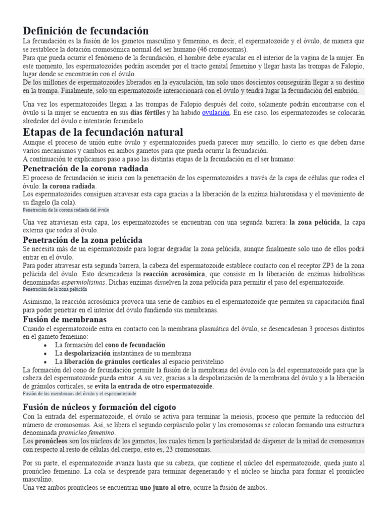 Definición de Fecundación | PDF | Ciclo menstrual | Ovario