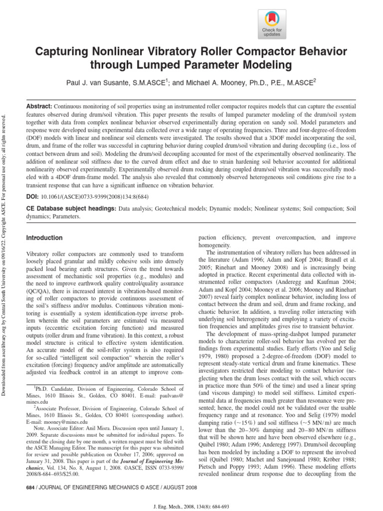 Capturing Nonlinear Vibratory Roller Compactor Behavior Through Lumped Parameter Modeling | PDF ...