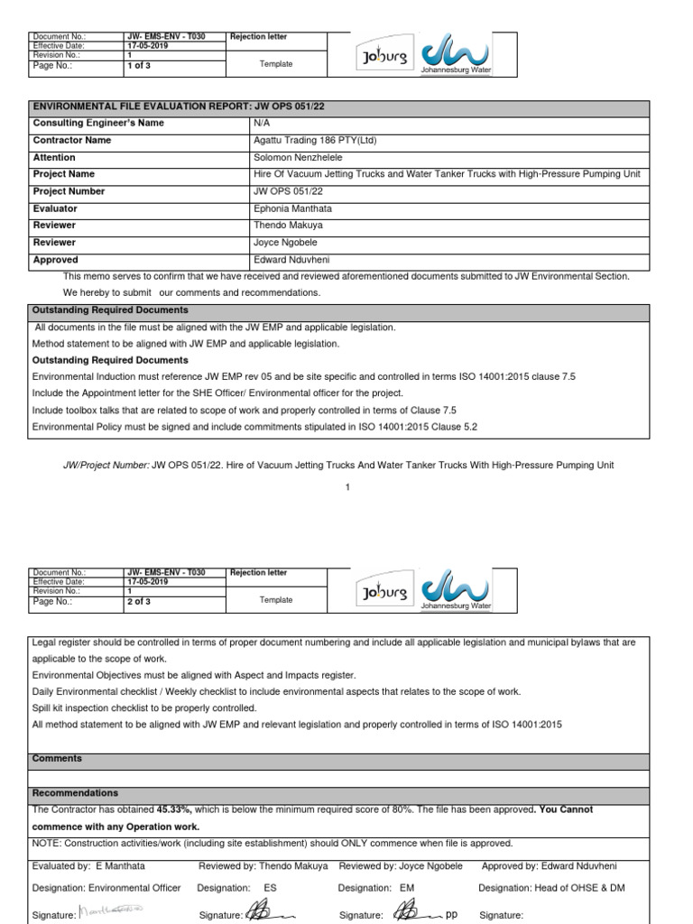 Environmental File Rejection Letter | PDF Environmental File Rejection Letter | PDF