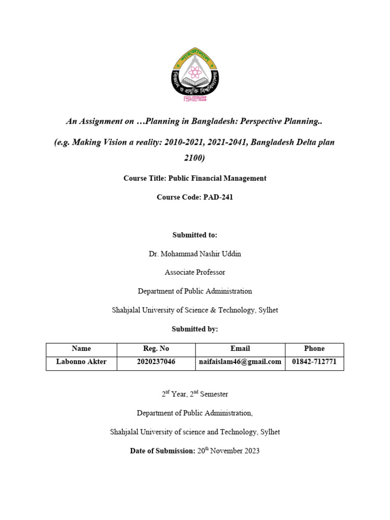 An Assignment On Planning in Bangladesh: Perspective Planning.. (E.g. Making Vision A Reality ...