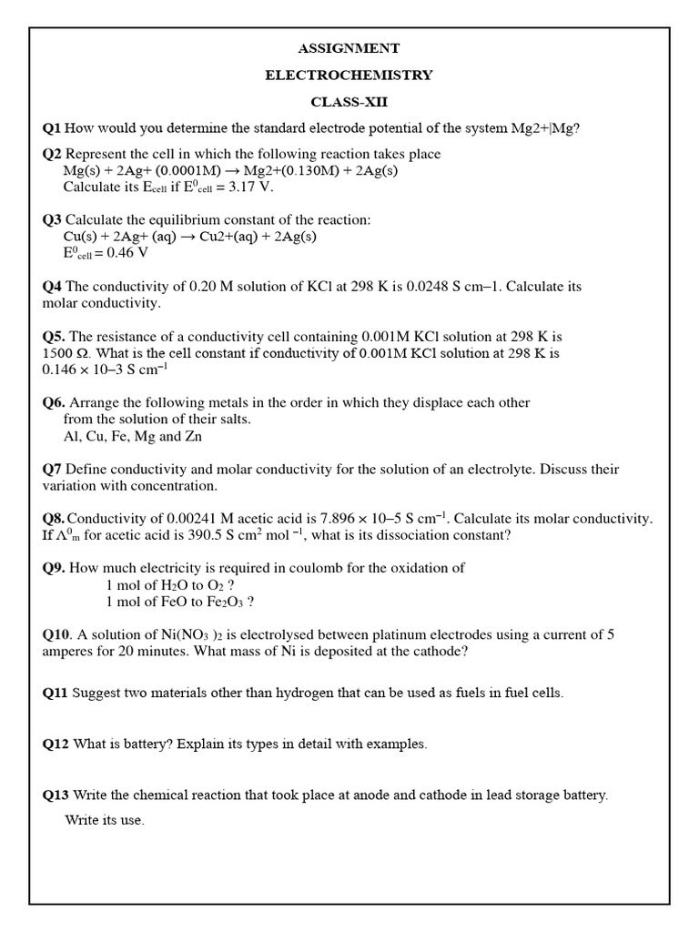 Assignment | PDF | Electrode | Electrochemistry