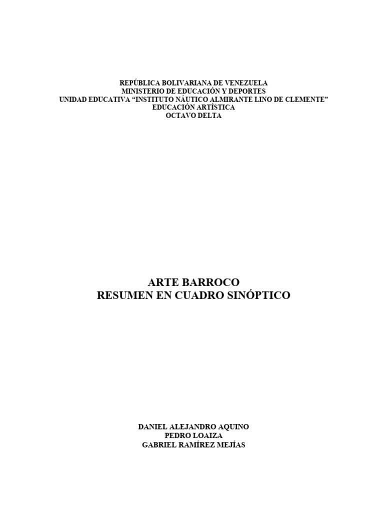 Trabajo - Arte Barroco - Resumen en Cuadro Sinóptico - Daniel Aquino ... Trabajo - Arte Barroco - Resumen en Cuadro Sinóptico - Daniel Aquino ...