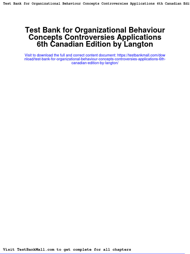 Test Bank For Organizational Behaviour Concepts Controversies ... Test Bank For Organizational Behaviour Concepts Controversies ...
