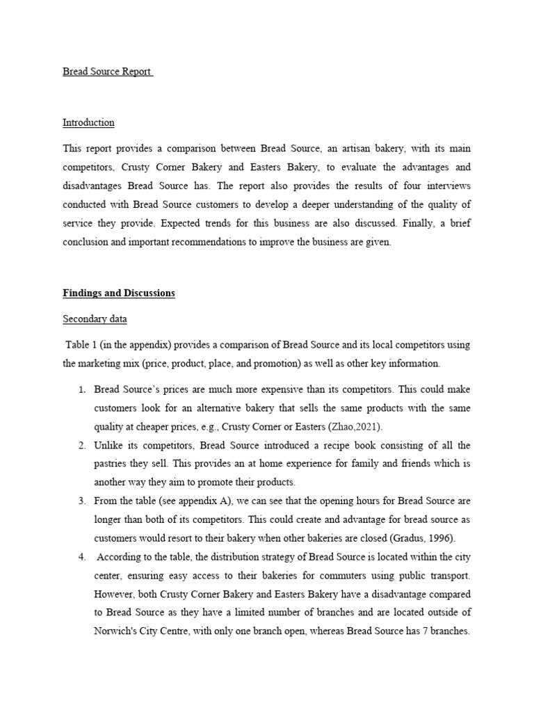 Bread Source Competitor Analysis Report | PDF | Supermarket | Bakery