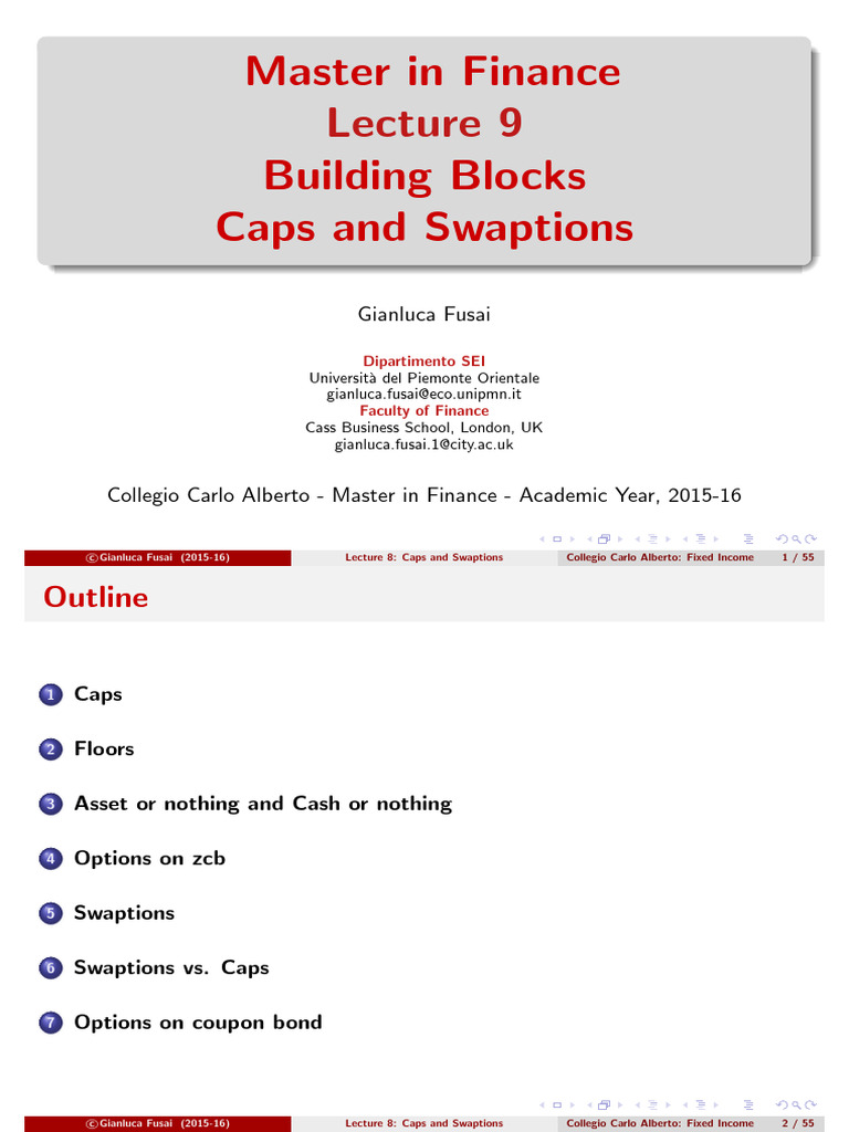Caps and Swaptions in Finance | PDF | Swap (Finance) | Option (Finance)