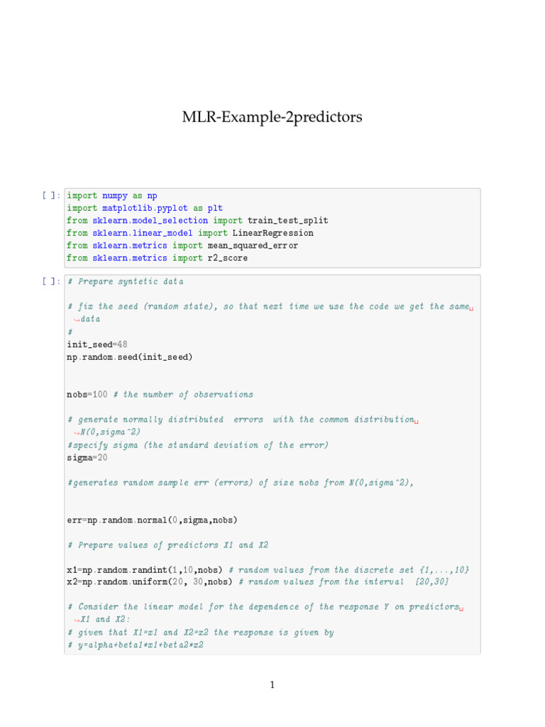 MLR Example 2predictors | PDF | Coefficient Of Determination | Mean ...