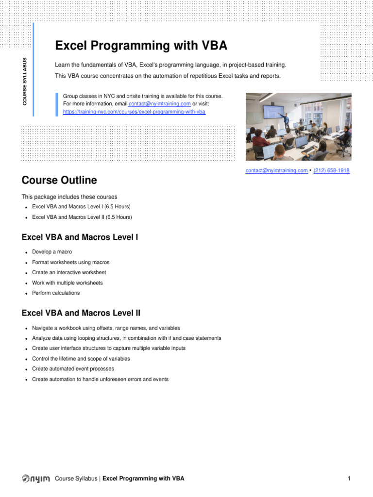 Excel Programming With Vba Syllabus | PDF