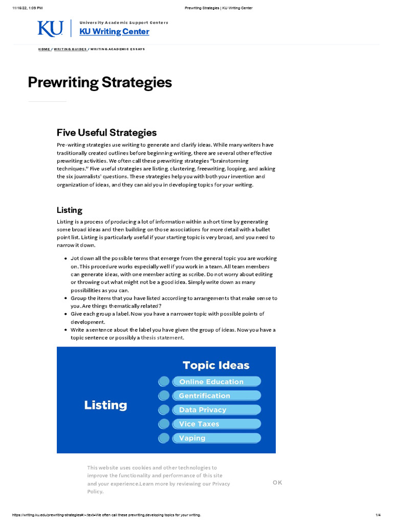 Prewriting Strategies - KU Writing Center | PDF | Learning | Human ...