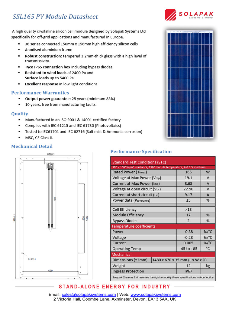SSL165 PV Module Datasheet-3 | PDF | Photovoltaics | Solar Panel