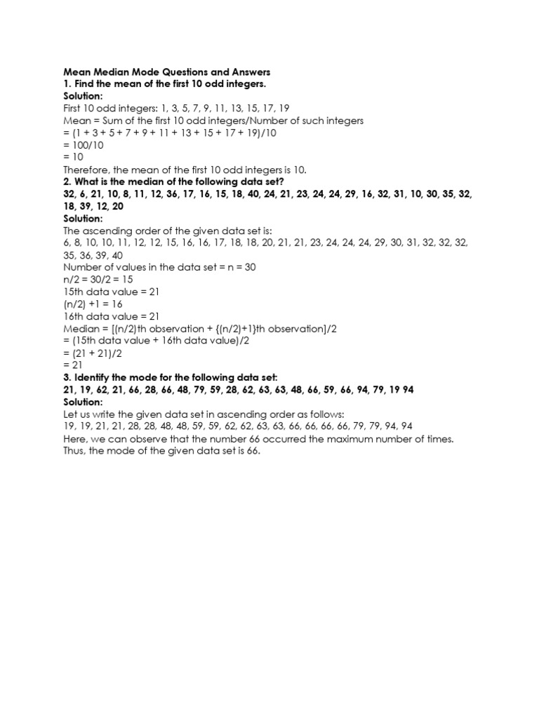 Mean Median Mode | PDF | Arithmetic Mean | Mode (Statistics) Mean Median Mode | PDF | Arithmetic Mean | Mode (Statistics)