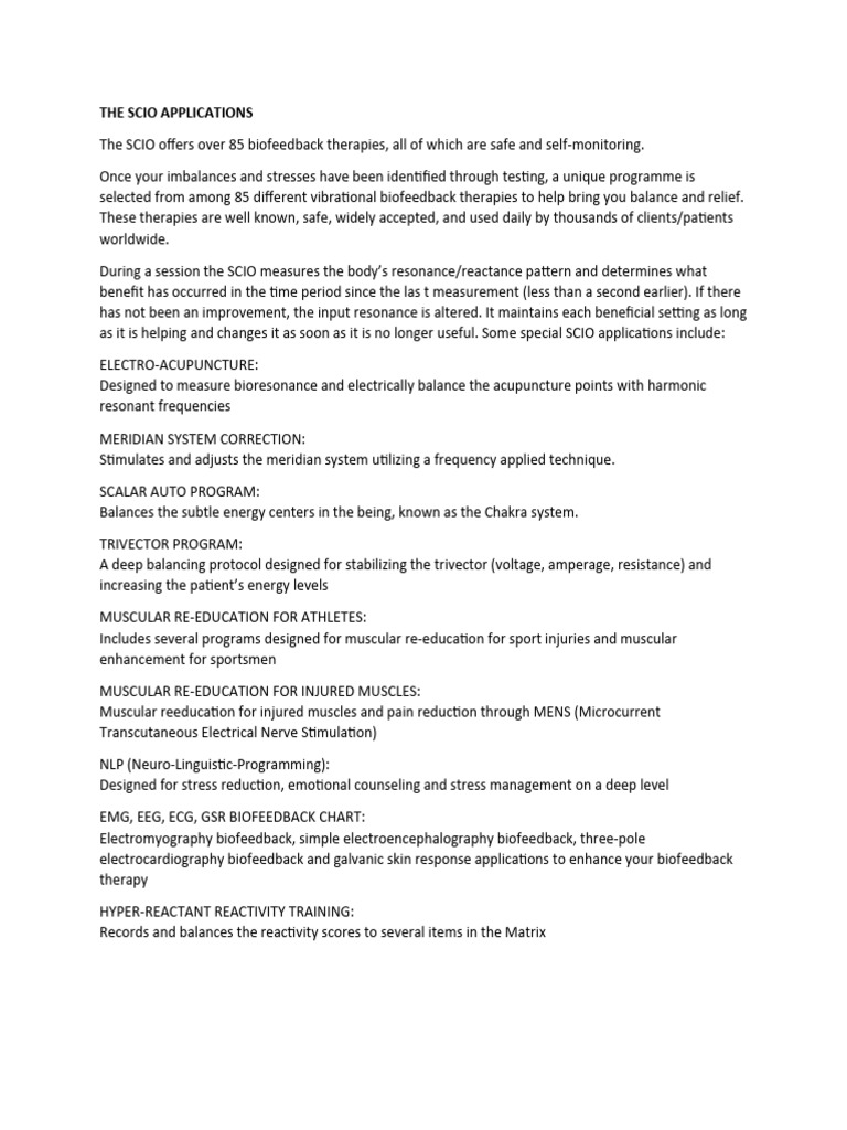 Scio and Its Functionality and Uses | PDF | Energy Medicine ...