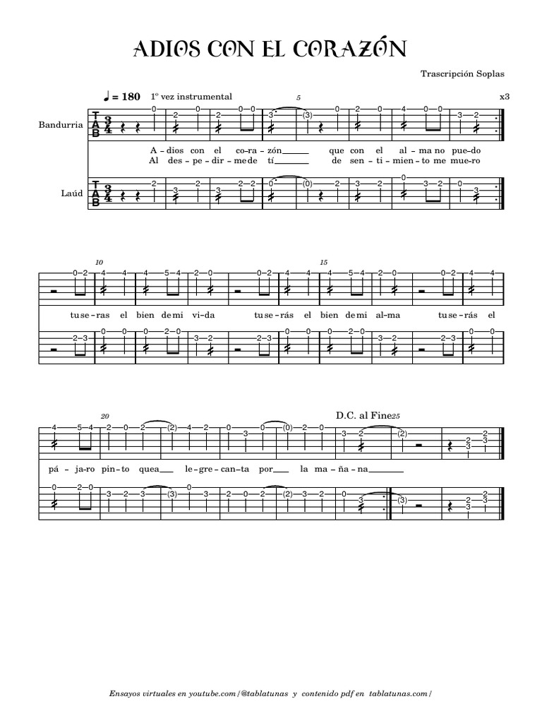 Acordes y letra de "Adiós con el corazón" | PDF