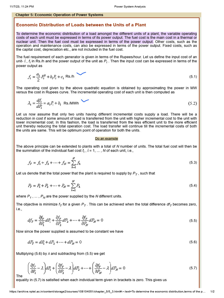 Economic Load Dispatch - NPTEL - 1 | PDF | Marginal Cost