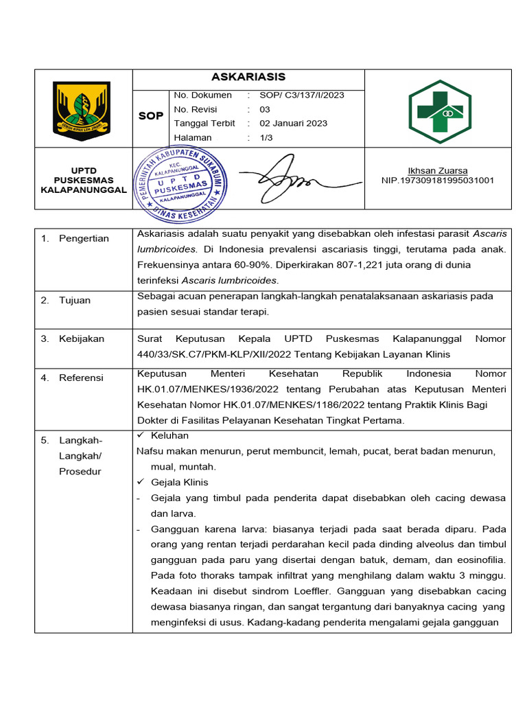 Sop Askariasis | PDF