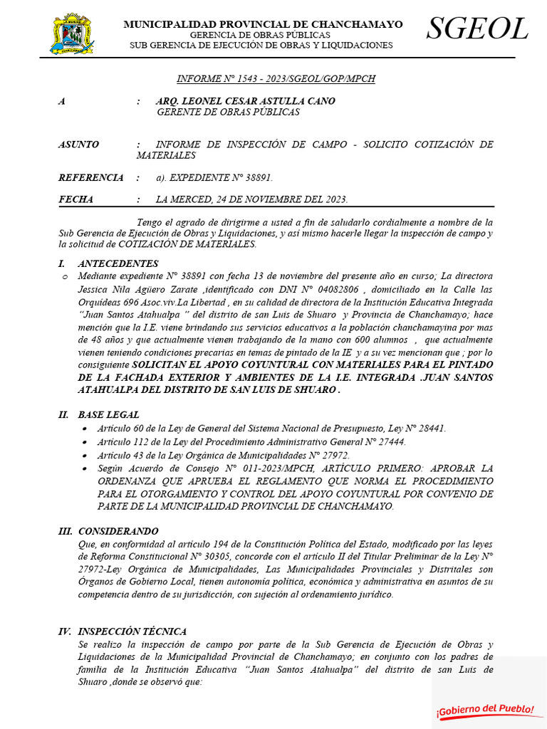 000 Informe Institucion Educativa | PDF | Gobierno local | Gobernancia