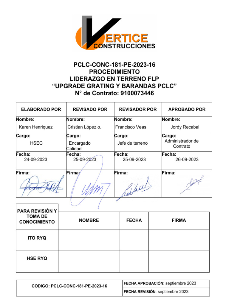 PCLC-CONC-181-PE-2023-16 Procedimiento Liderazgo en Terreno Rev0 | PDF ...