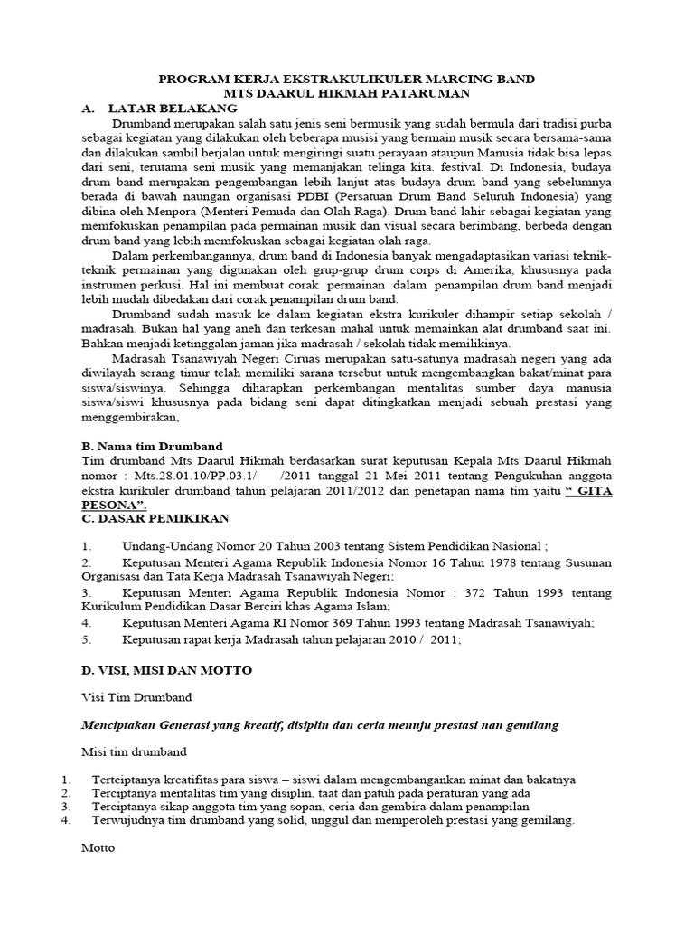 Contoh Program Kerja Marching Band | PDF