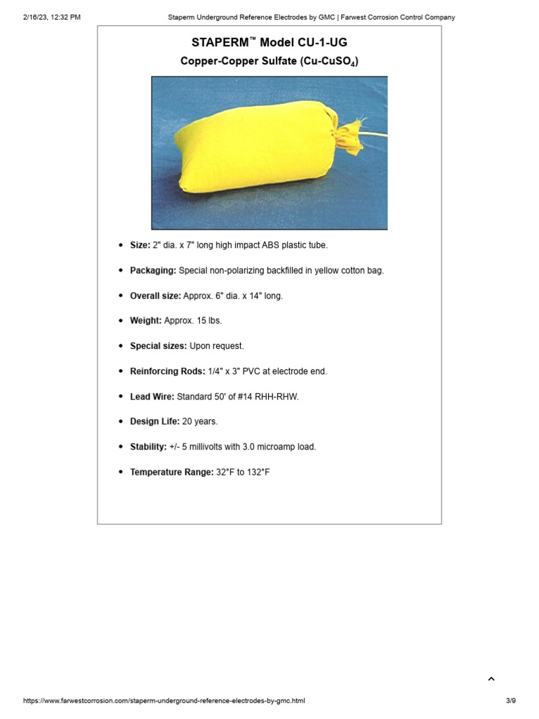 Staperm Underground Reference Electrodes by GMC - Farwest Corrosion Control Company | PDF