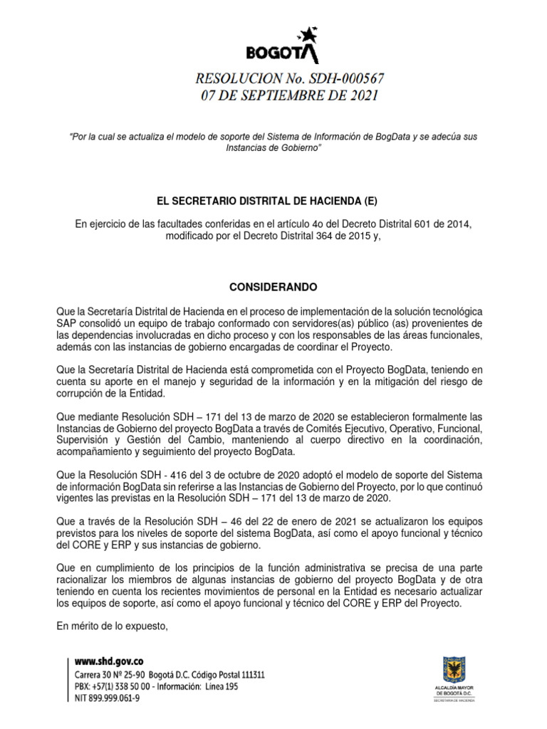 RESOLUCION SDH - 000567 PROYECTO DE RESOLUCIOìN AJUSTA PERIODICIDAD SESIONES COMITEìS PROYECTO ...