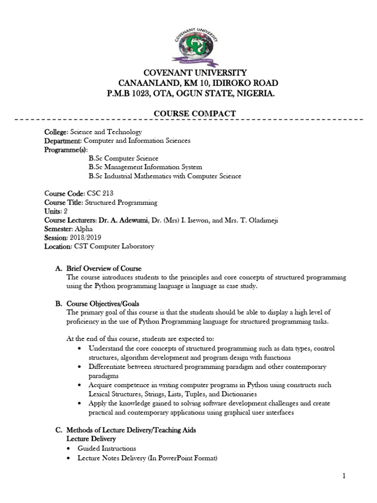 CSC213 Course Compact-To Be Uploaded | Download Free PDF | Computer Programming | Computer Science