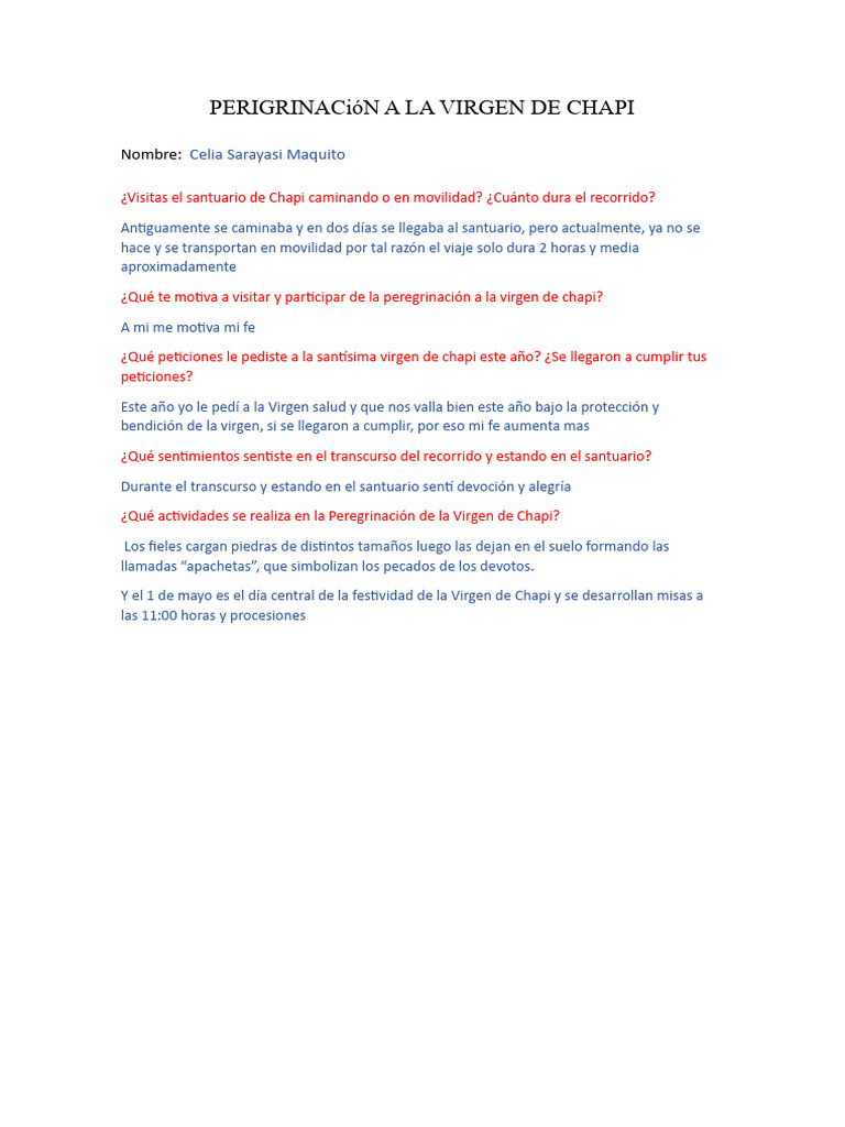 Perigrinacion A La Virgen de Chapi | PDF