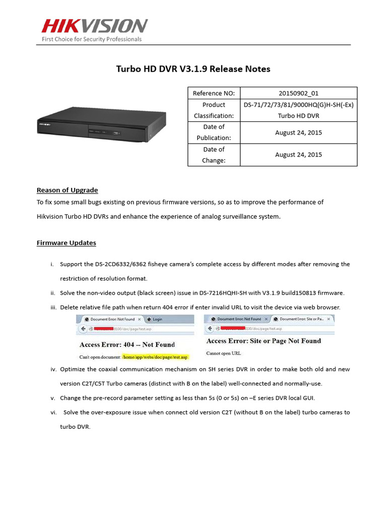Turbo HD DVR V3.1.9 Release Notes | PDF | Digital Video Recorder ...