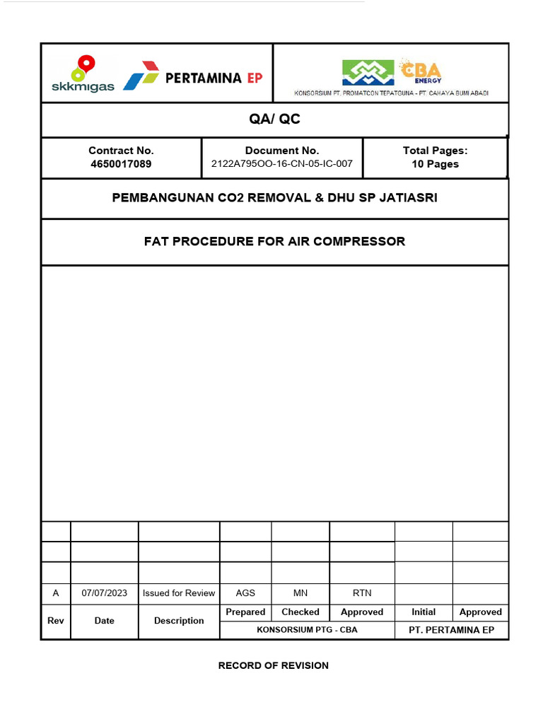 FAT Air Compressor Procedure | PDF